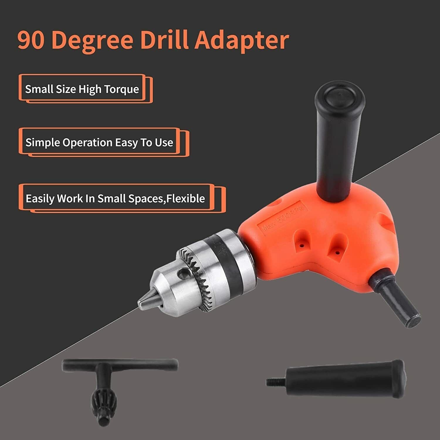 90° Degree Right Angle Drill Attachment 1/4" Drive Adapter With Chuck